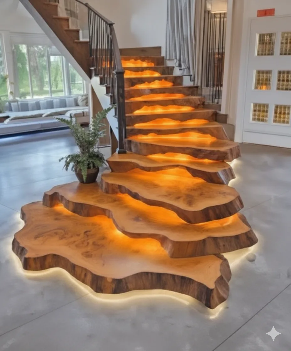Elevate Your Home Design with a Stunning Wood Slab Staircase ...