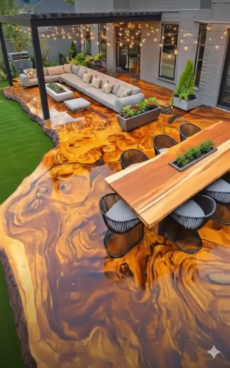 Transform Your Outdoor Space with a Stunning Epoxy Wood Slab Patio ...