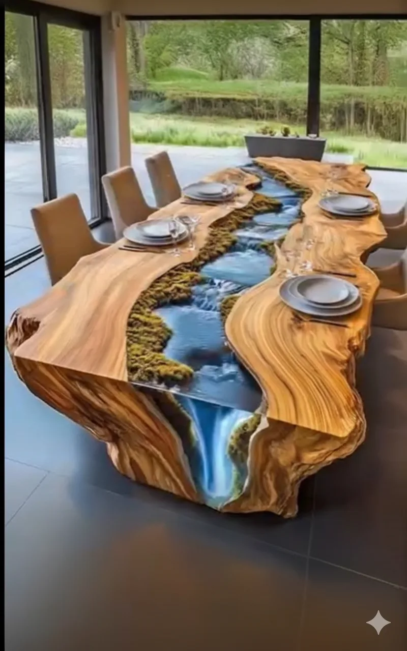 Embrace Nature and Elegance with a Wooden River Dining Table - A True Centerpiece for Modern Homes